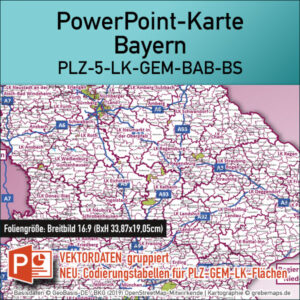 PowerPoint-Karte Bayern Postleitzahlen PLZ 5-stellig Gemeinden ...