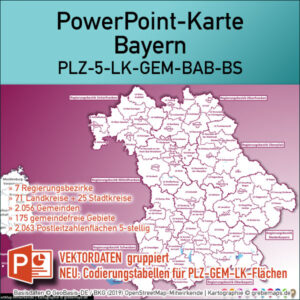 PowerPoint-Karte Bayern Postleitzahlen PLZ 5-stellig Gemeinden ...