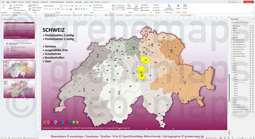 PowerPoint-Karte Schweiz Postleitzahlen PLZ-2 Kantone Vektorkarte