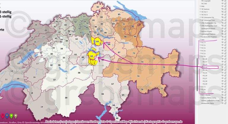 PowerPoint-Karte Schweiz Postleitzahlen PLZ-2 Kantone Vektorkarte