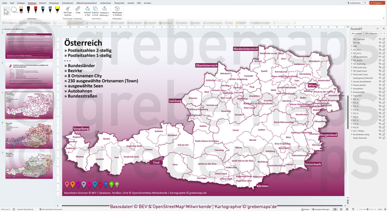 PowerPoint-Karte Österreich Austria Postleitzahlen PLZ-2 + Bezirke ...