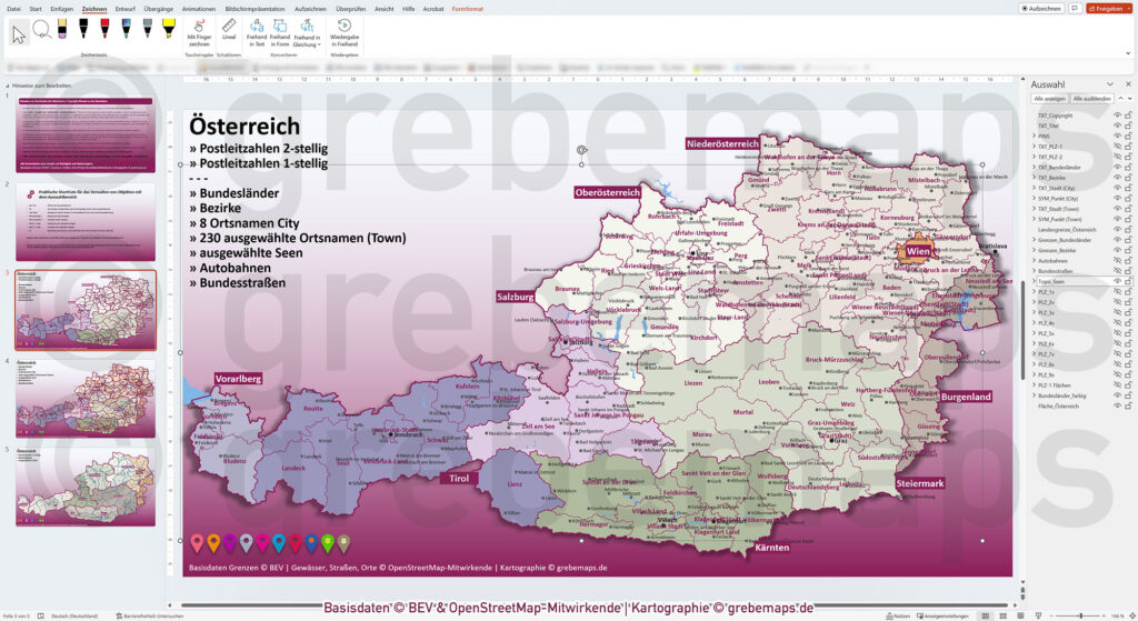 PowerPoint-Karte Österreich Austria Postleitzahlen PLZ-2 + Bezirke ...