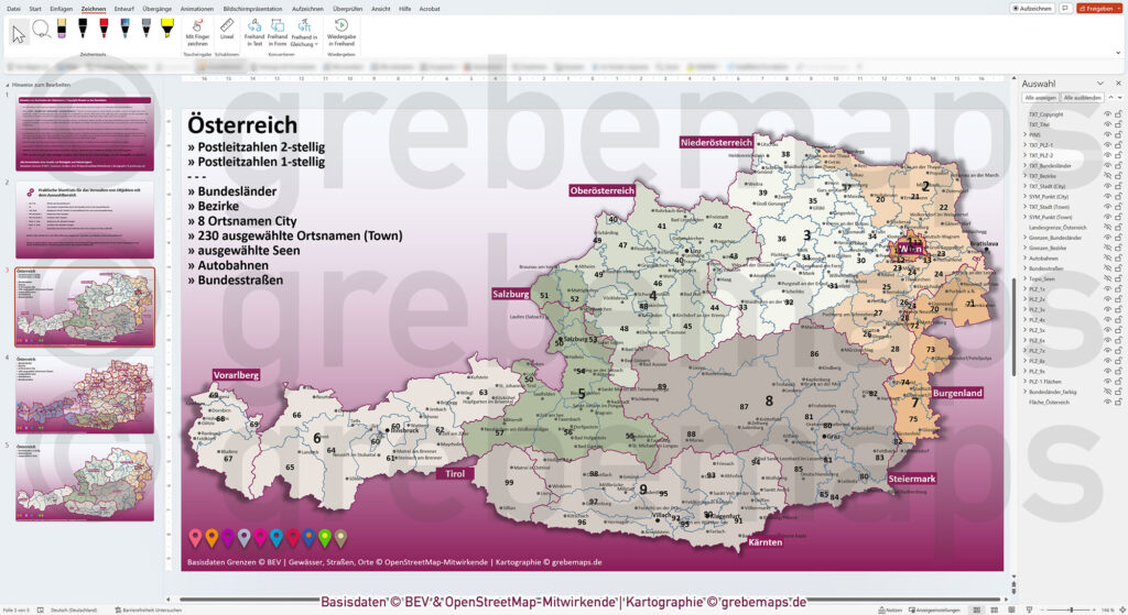 PowerPoint-Karte Österreich Austria Postleitzahlen PLZ-2 + Bezirke ...