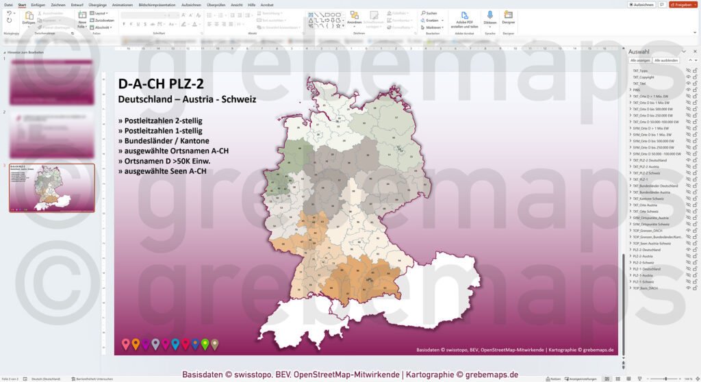 Point-Karte D-A-CH Postleitzahlen PLZ-2 Deutschland Austria-Österreich ...