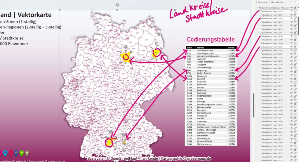 Deutschland PowerPoint-Karte Postleitzahlen PLZ-1-2-3 Landkreise