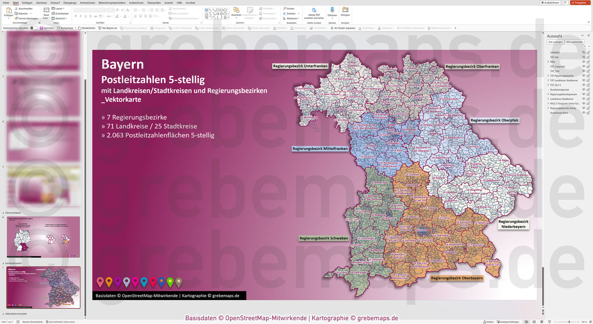 PowerPoint-Karte Bayern Postleitzahlen PLZ 5-stellig Landkreise ...