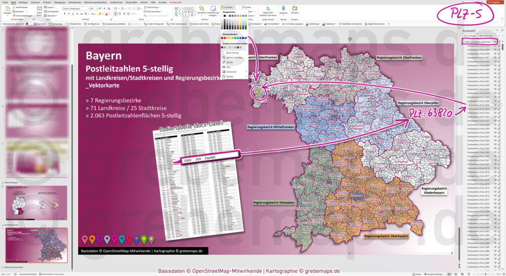 PowerPoint-Karte Bayern Postleitzahlen PLZ 5-stellig Landkreise ...