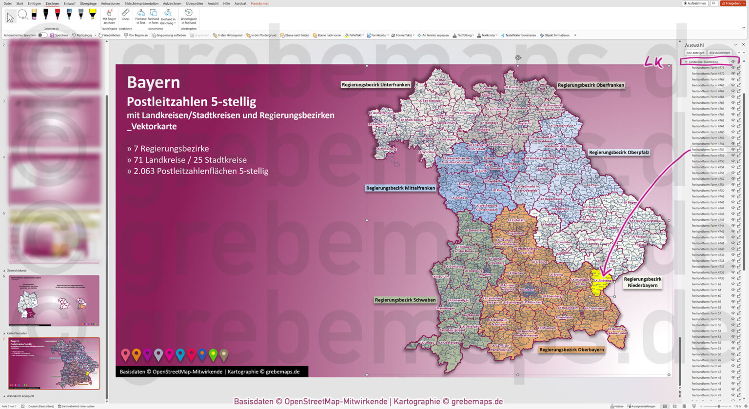 PowerPoint-Karte Bayern Postleitzahlen PLZ 5-stellig Landkreise ...