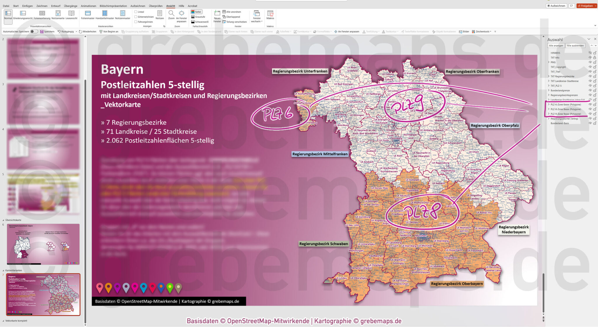 PowerPoint-Karte Bayern Postleitzahlen PLZ 5-stellig Landkreise ...