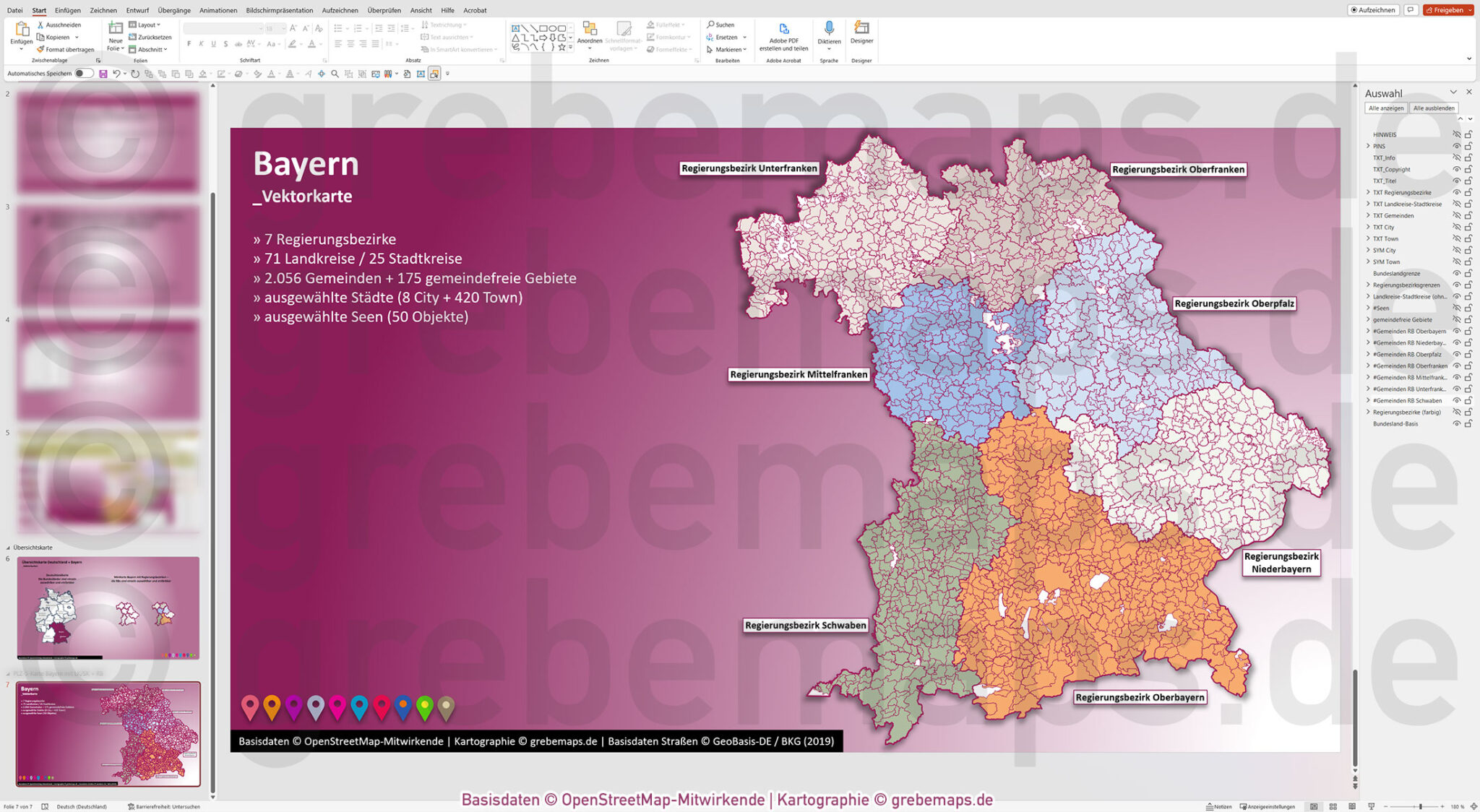 PowerPoint-Karte Bayern Gemeinden Landkreise Regierungsbezirke ...