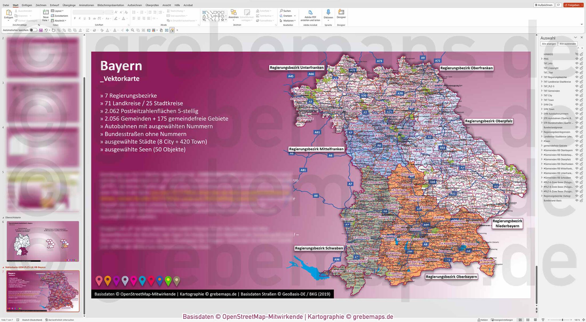 PowerPoint-Karte Bayern Postleitzahlen PLZ 5-stellig Gemeinden ...