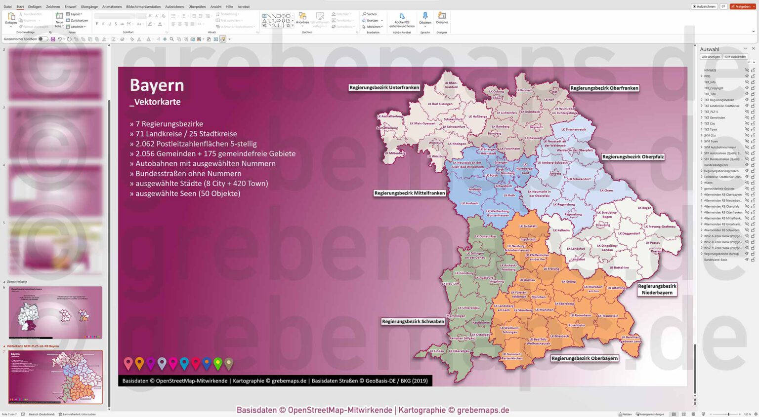 PowerPoint-Karte Bayern Postleitzahlen PLZ 5-stellig Gemeinden ...