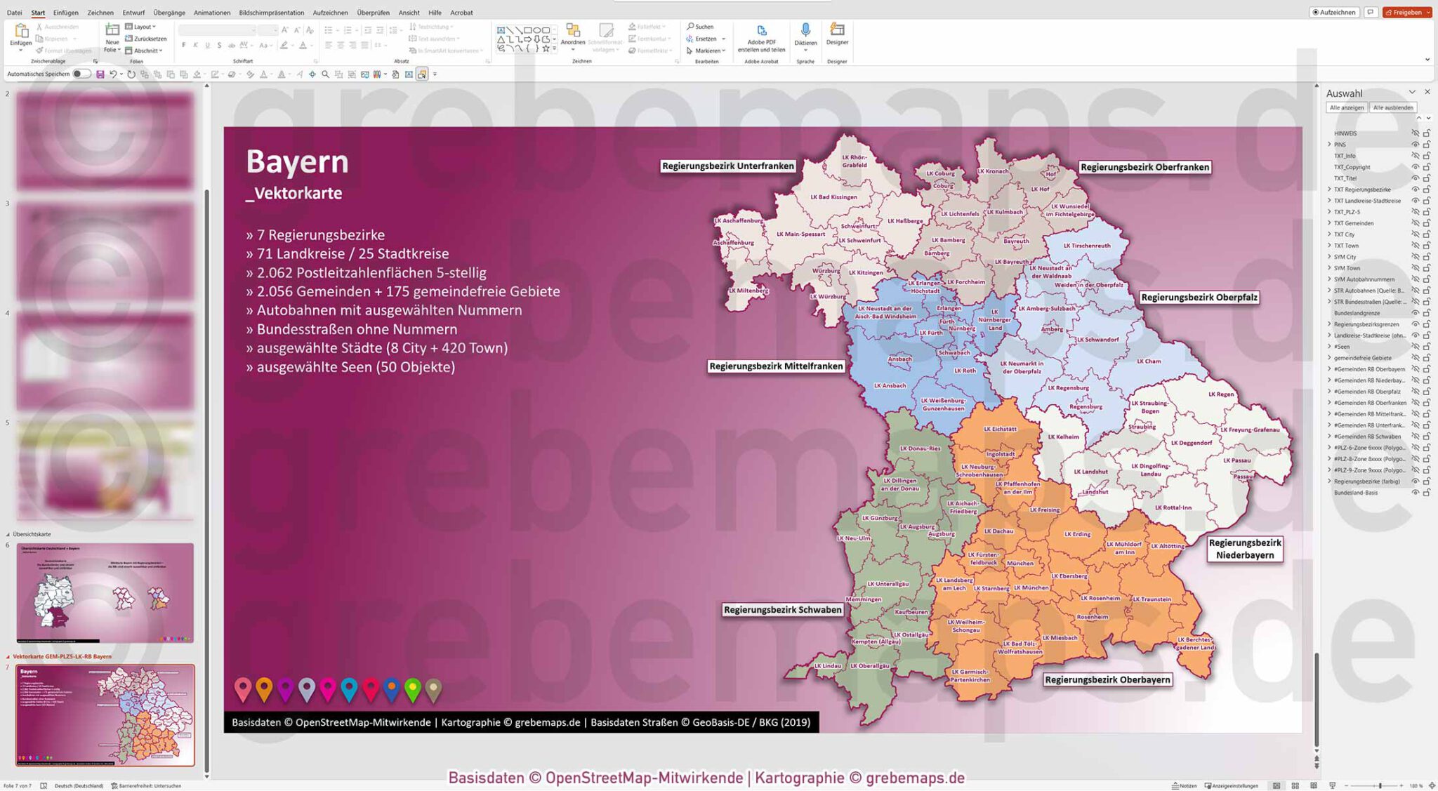 PowerPoint-Karte Bayern Postleitzahlen PLZ 5-stellig Gemeinden ...