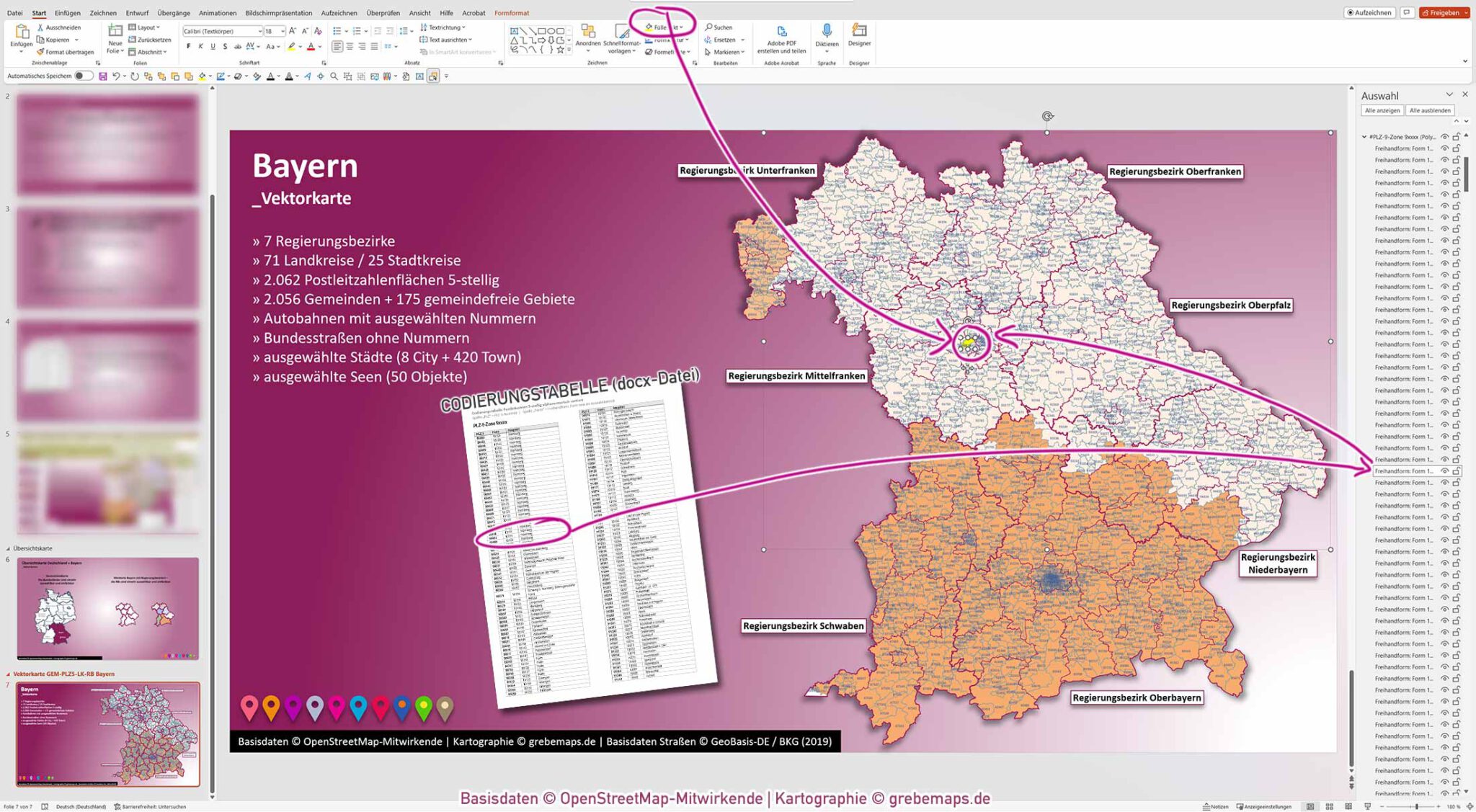 PowerPoint-Karte Bayern Postleitzahlen PLZ 5-stellig Gemeinden ...