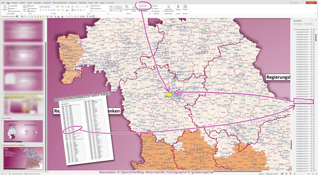 PowerPoint-Karte Bayern Postleitzahlen PLZ 5-stellig Gemeinden ...