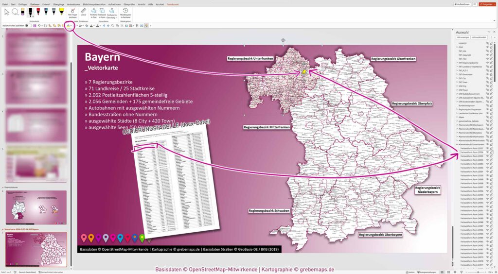 PowerPoint-Karte Bayern Postleitzahlen PLZ 5-stellig Gemeinden ...