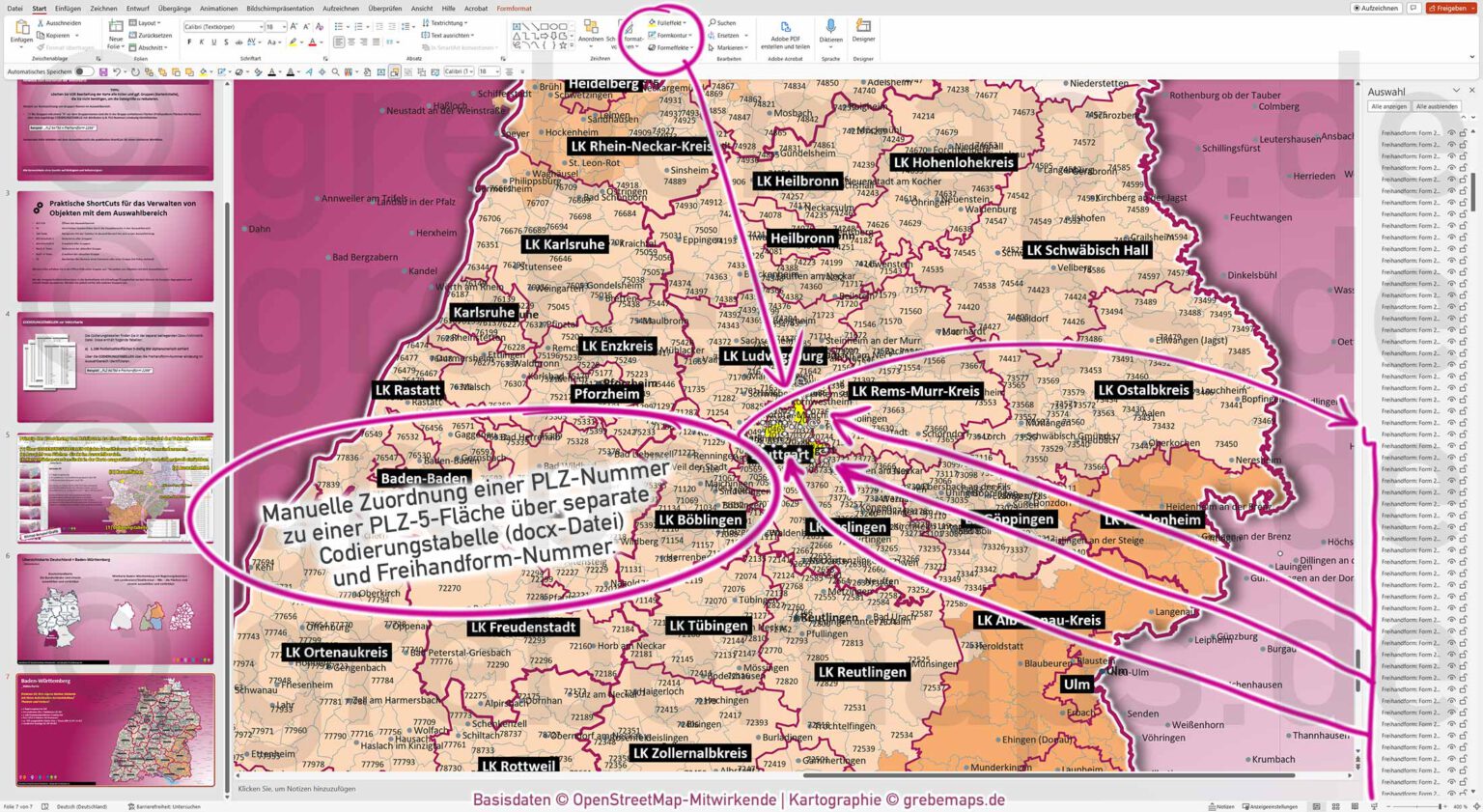 PowerPoint-Karte Baden-Württemberg Postleitzahlen PLZ 1-2-5-stellig Landkreise Regierungsbezirke ...