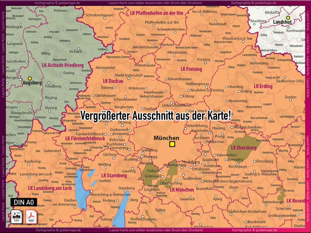 Bayern Layout-Karte Regierungsbezirke Landkreise kreisfreie Städte ...