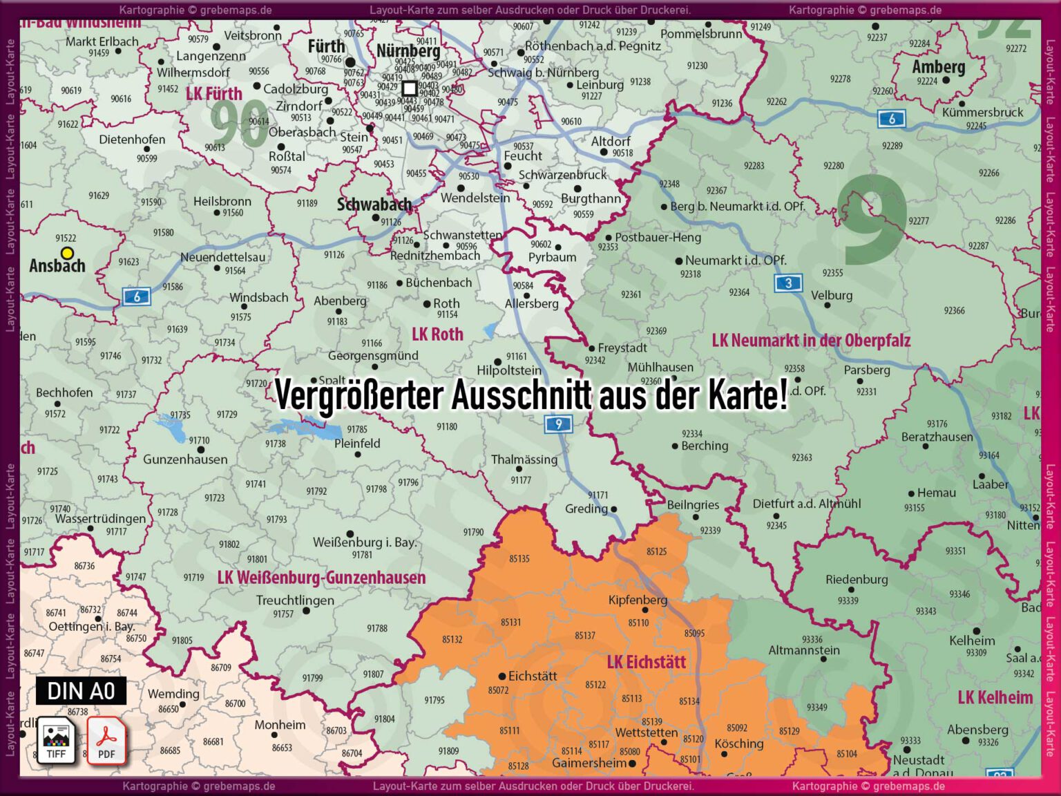 Bayern Layout-Karte Regierungsbezirke Landkreise kreisfreie Städte ...
