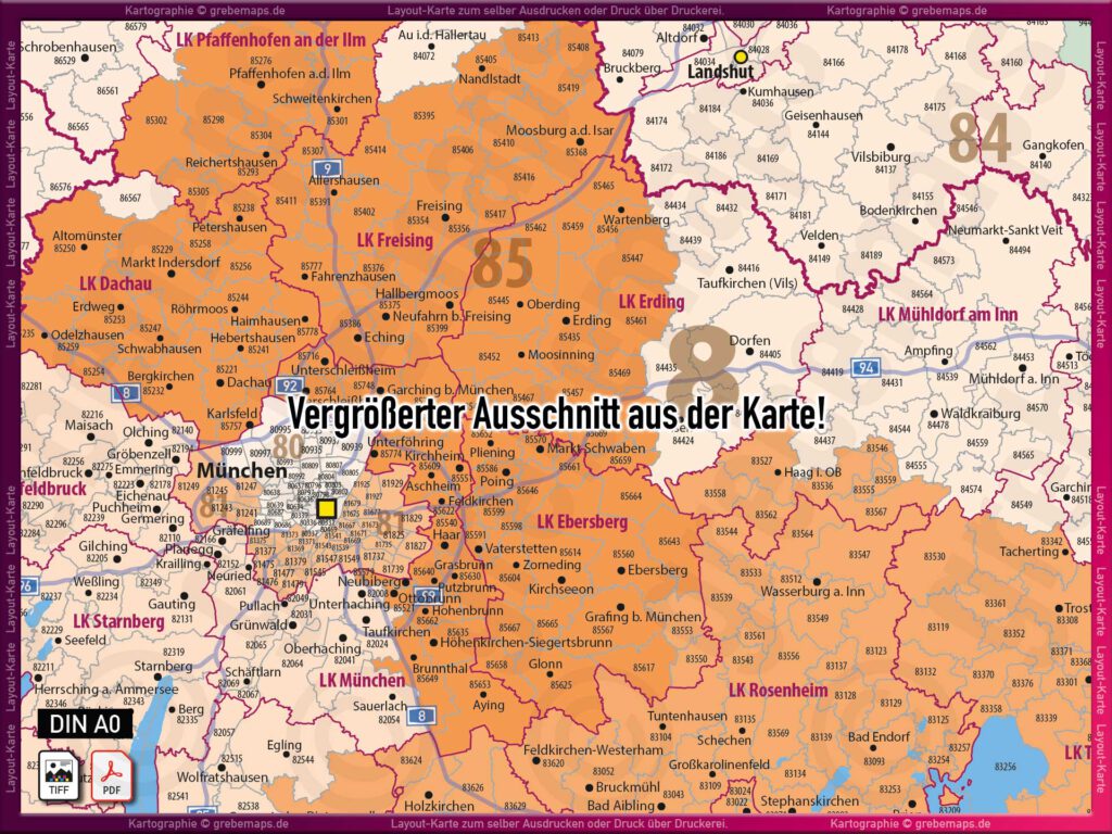 Bayern Layout-Karte Regierungsbezirke Landkreise kreisfreie Städte ...
