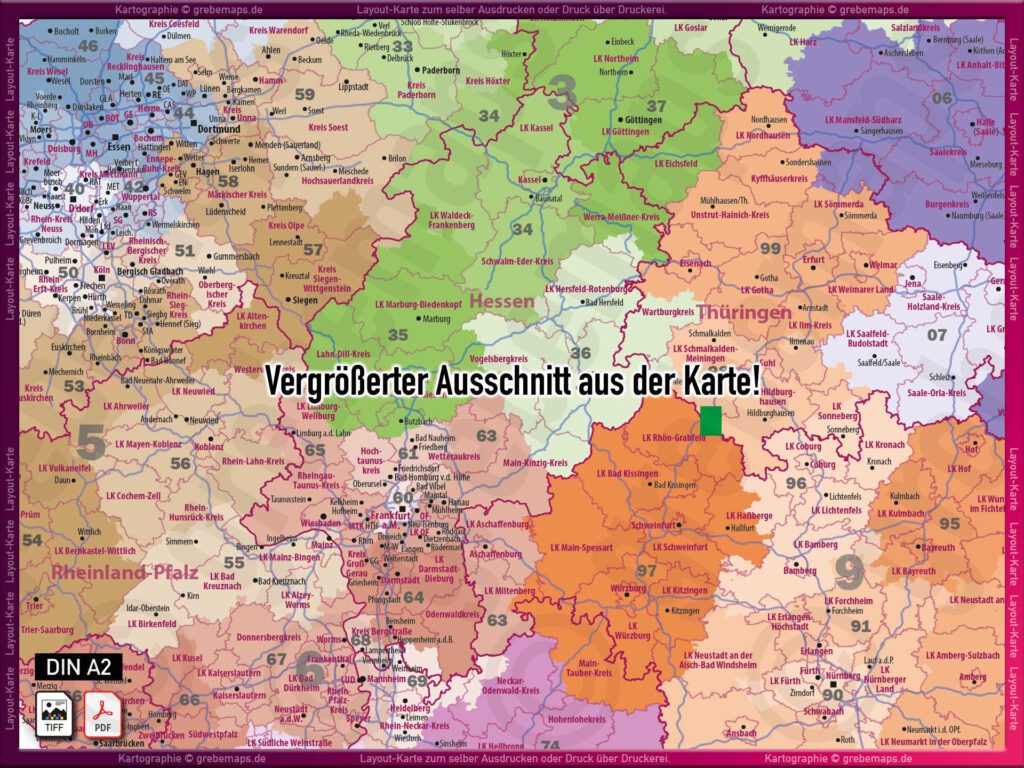 Deutschland Layout-Karte Postleitzahlen PLZ 2-stellig Landkreise ...
