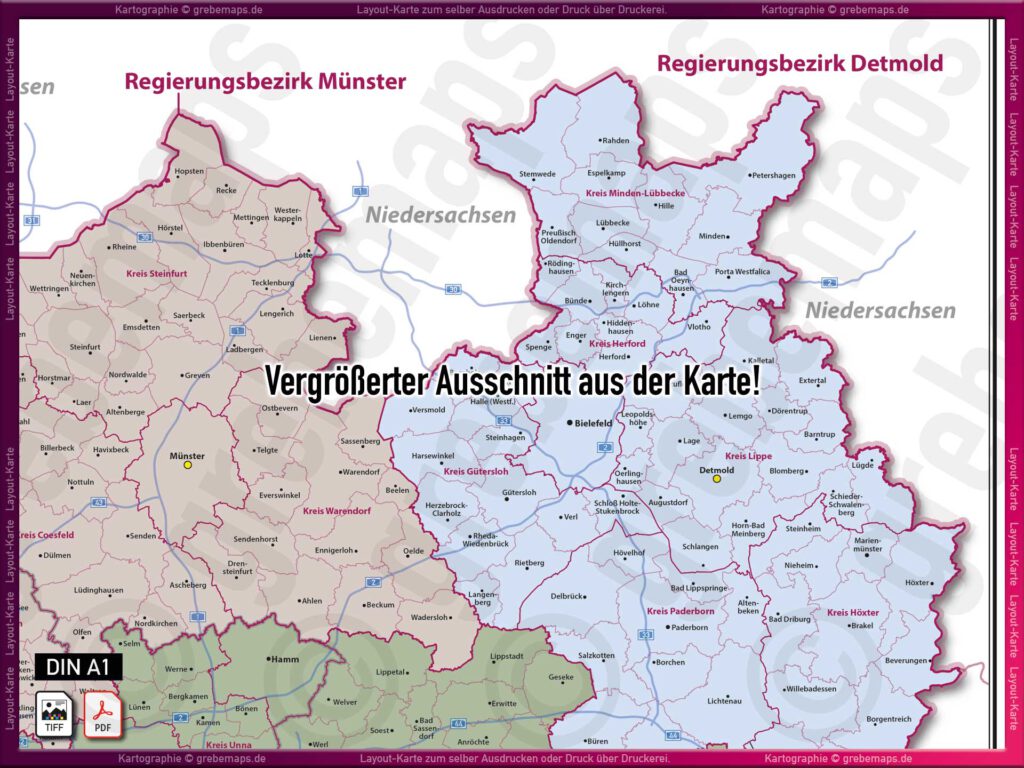 Nordrhein-Westfalen NRW Layout-Karte Regierungsbezirke Landkreise ...