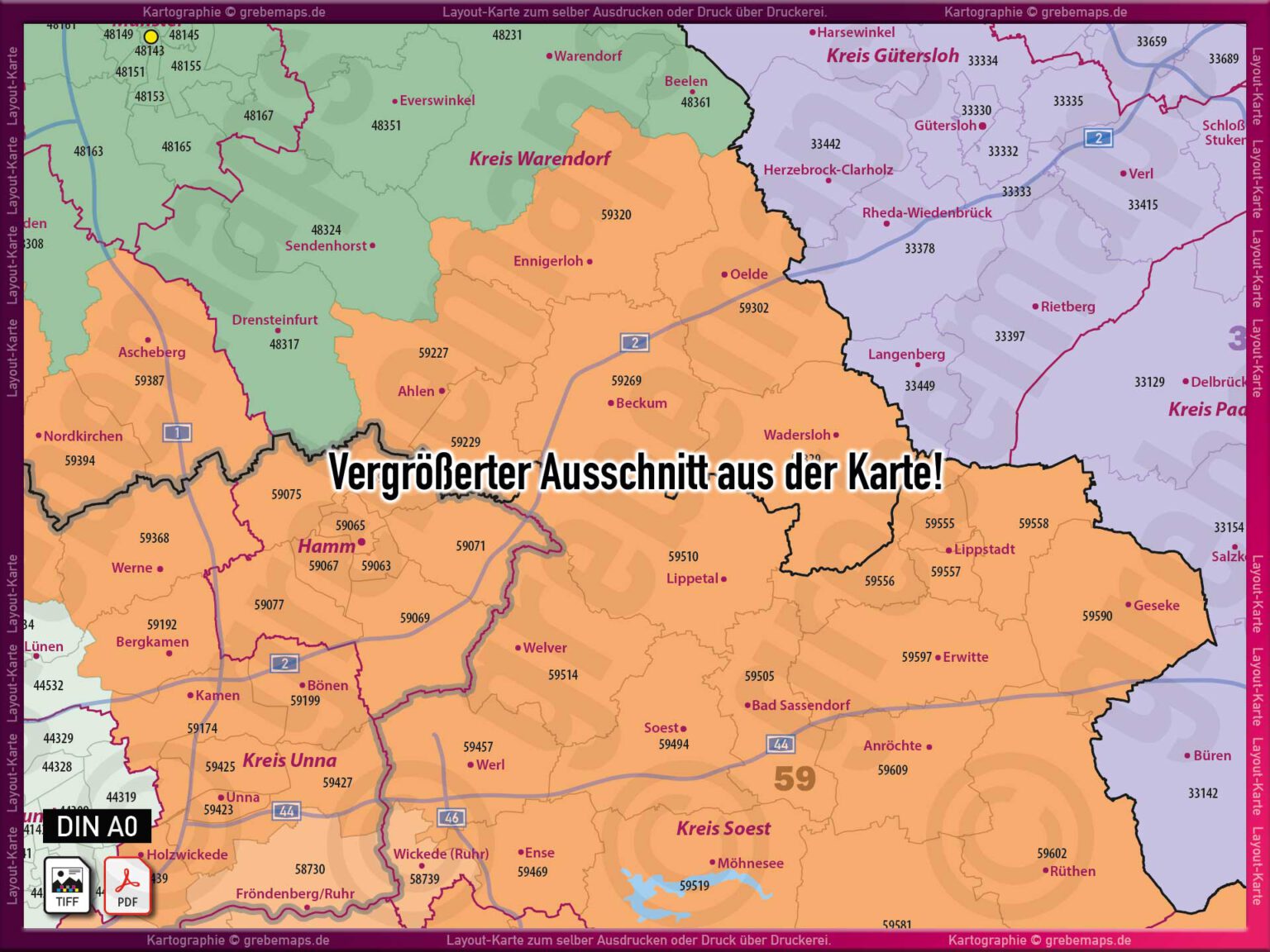 Nordrhein-Westfalen NRW Layout-Karte Regierungsbezirke Landkreise ...