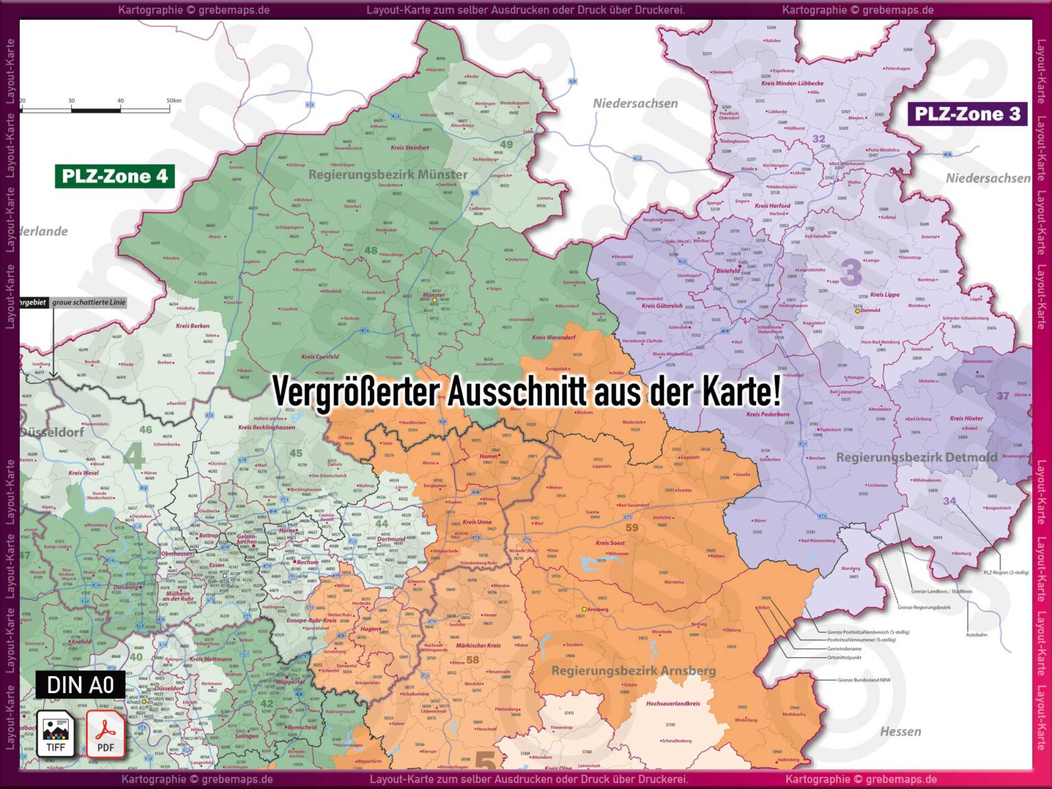 Nordrhein-Westfalen NRW Layout-Karte Regierungsbezirke Landkreise ...