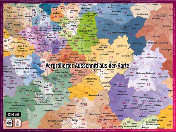 Deutschland Layout-Karte Postleitzahlen PLZ 3-stellig Landkreise ...