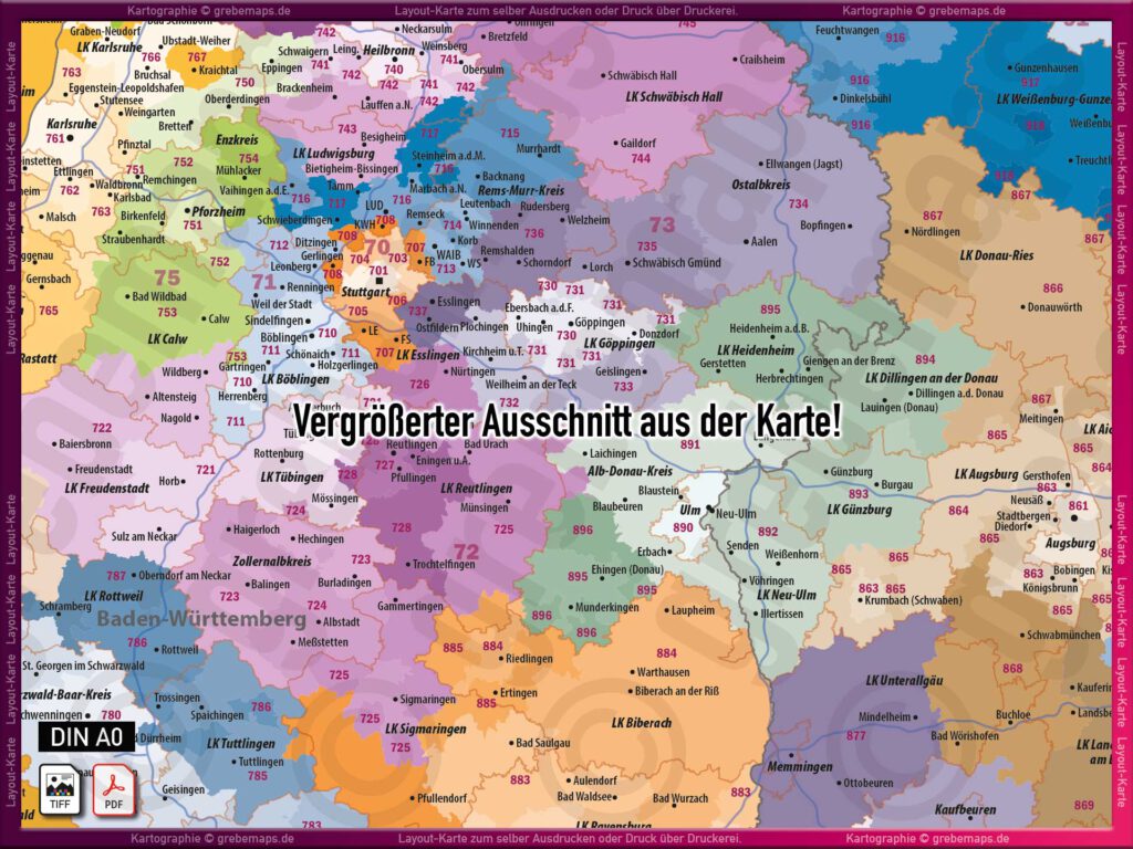 Deutschland Layout-Karte Postleitzahlen PLZ 3-stellig Landkreise ...