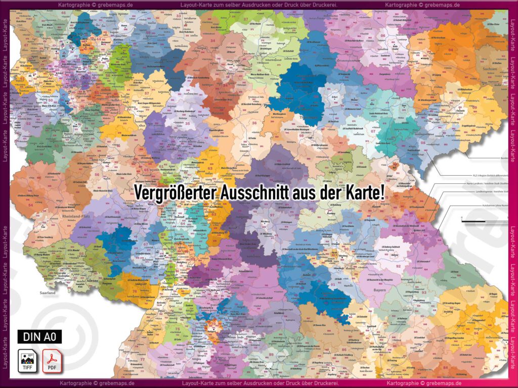 Deutschland Layout-Karte Postleitzahlen PLZ 3-stellig Landkreise ...