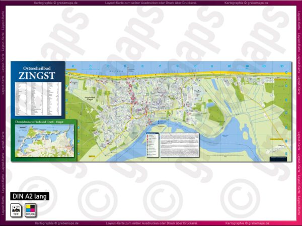 Zingst Ortsplan TouristMap Layout-Karte Landkarte - DIN A2 lang - Druckdatei TIFF zum selber ...