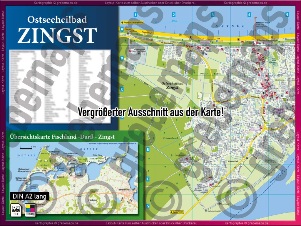 Zingst Ortsplan TouristMap Layout-Karte Landkarte - DIN A2 lang - Druckdatei TIFF zum selber ...