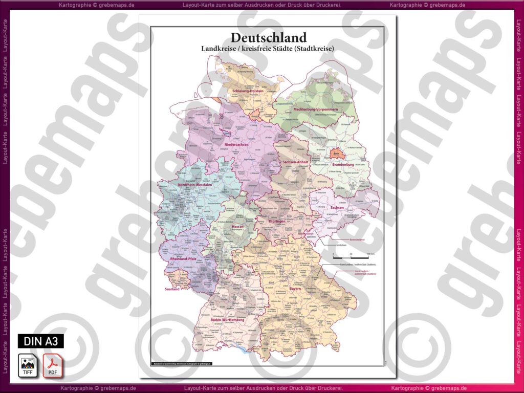 Deutschland Layout-Karte Landkreise kreisfreie Städte Landkarte - DIN ...