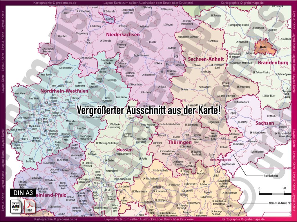 Deutschland Layout-Karte Landkreise kreisfreie Städte Landkarte - DIN ...