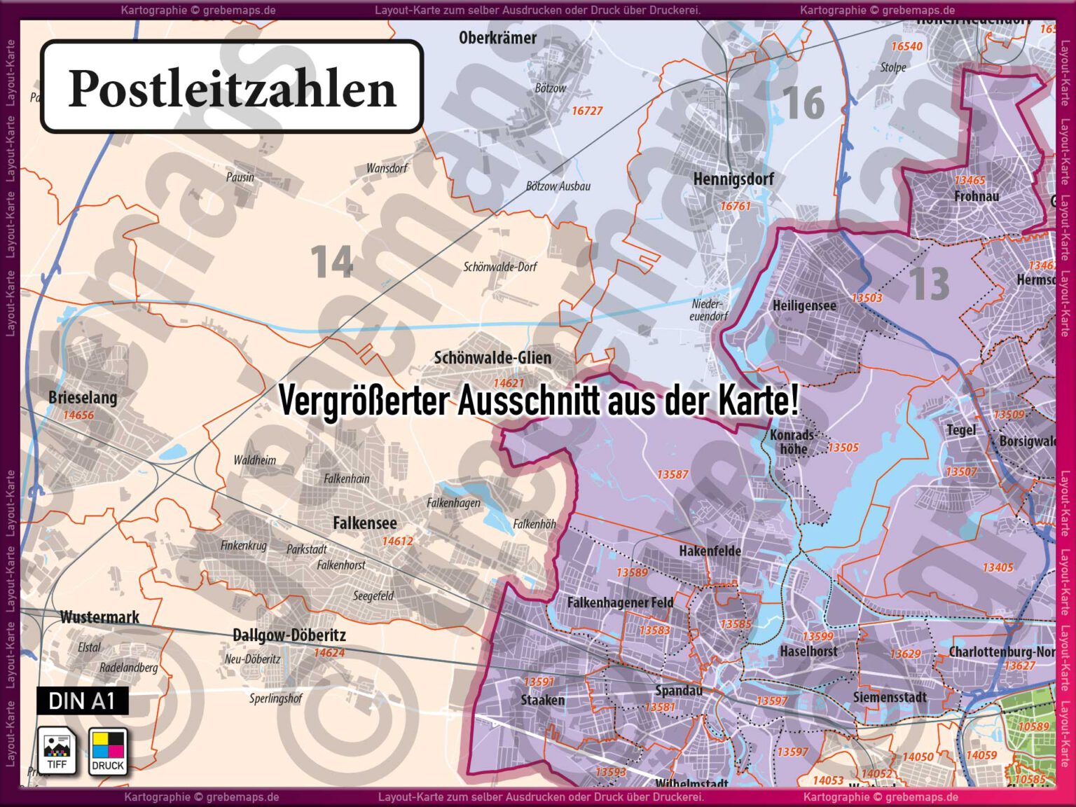 Berlin Layout-Karte Stadtteile Stadtbezirke Landkarte Stadtplan - DIN ...
