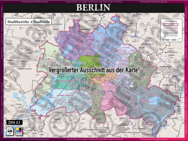 Berlin Layout-Karte Stadtteile Stadtbezirke Landkarte Stadtplan - DIN A2 - Druckdatei zum selber ...