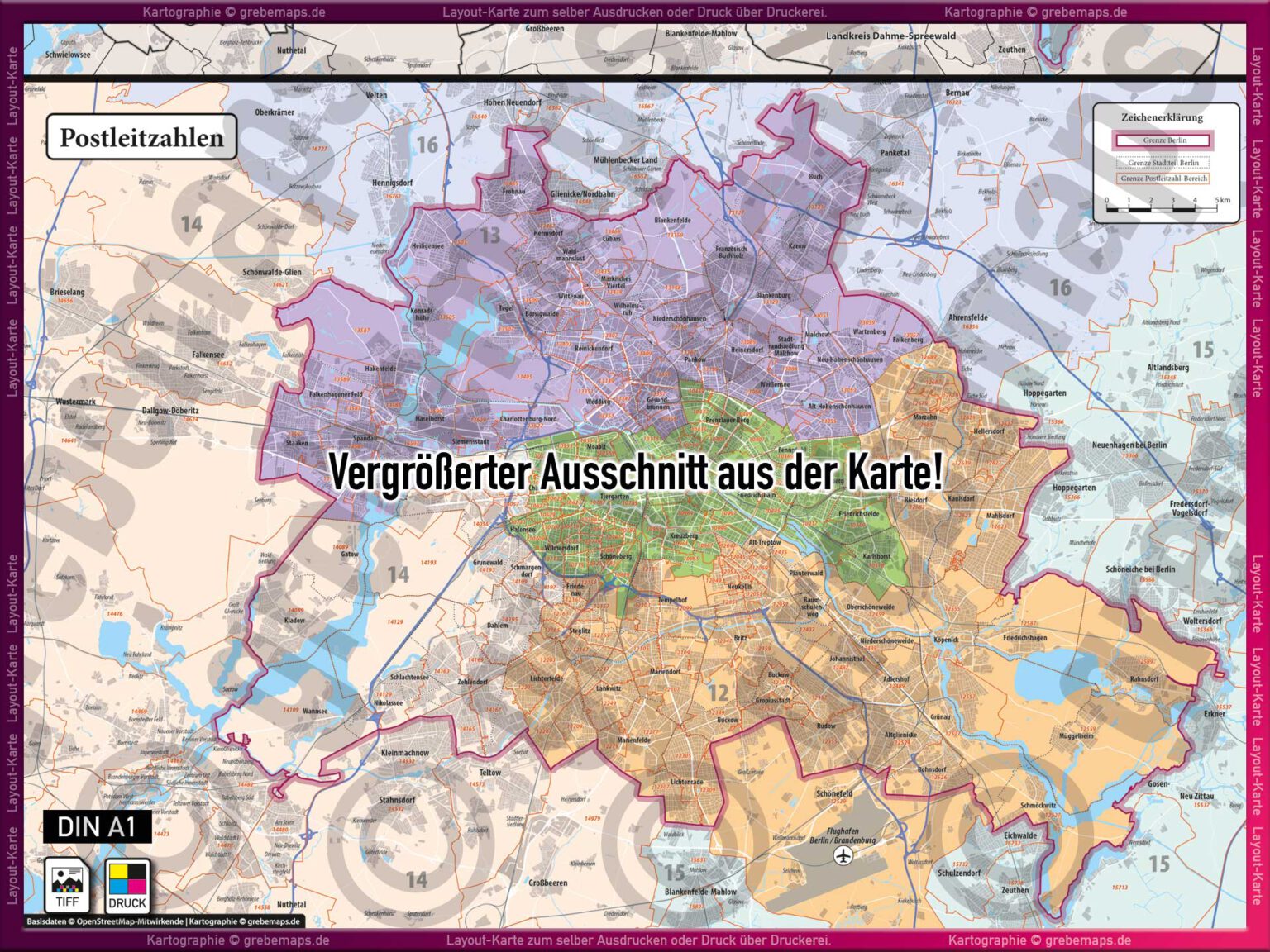 Berlin Layout-Karte Stadtteile Stadtbezirke Landkarte Stadtplan - DIN ...