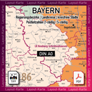 Deutschland Layout-Karte Postleitzahlen PLZ 2-stellig Landkreise ...
