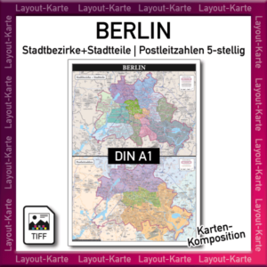 Berlin Layout-Karte Stadtteile Stadtbezirke Landkarte Stadtplan - DIN ...