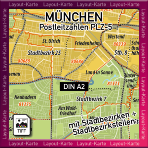 München Layout-Karte Postleitzahlen PLZ 5-stellig Landkarte Stadtplan ...
