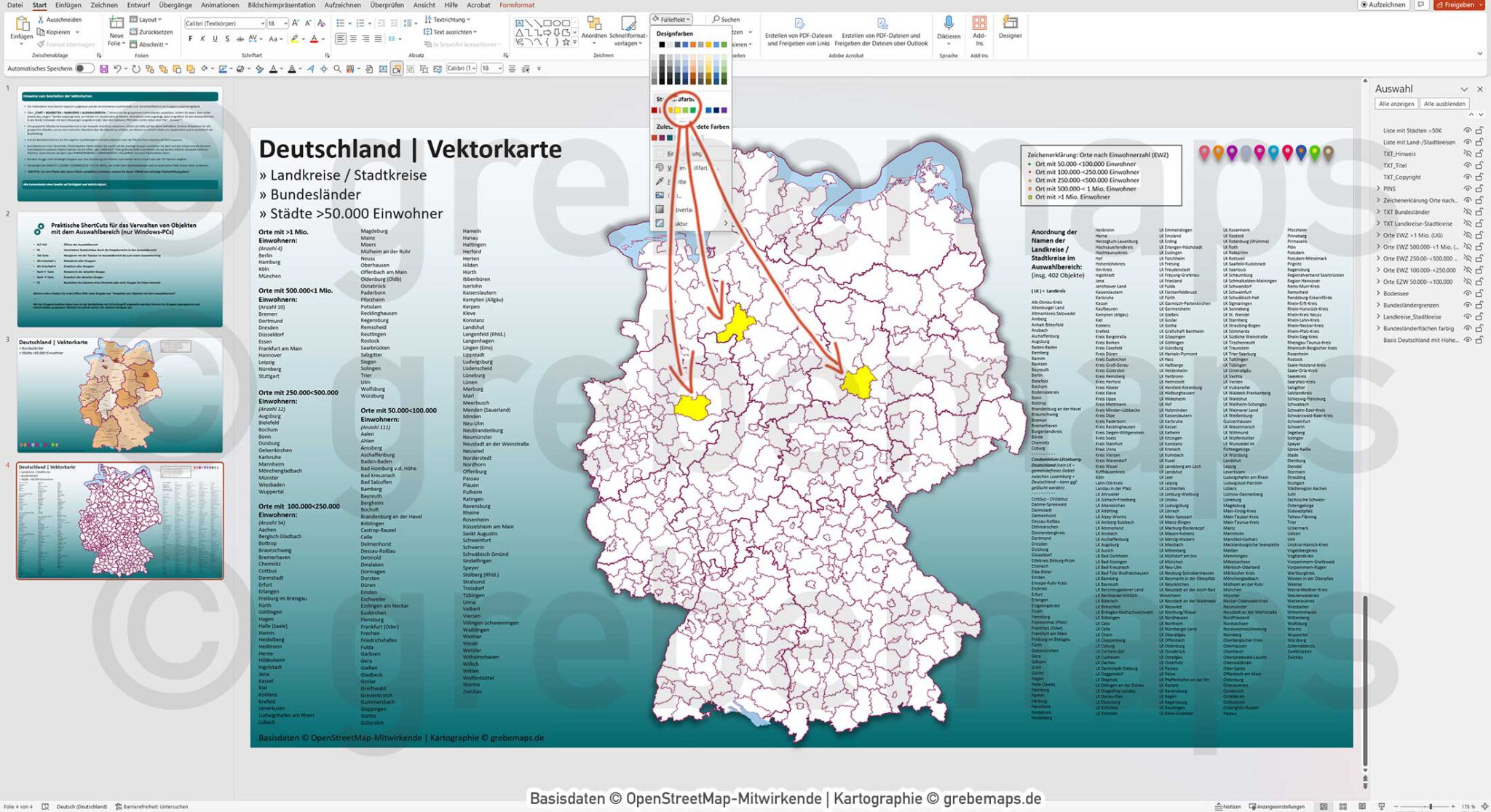 PowerPoint-Karte Deutschland Landkreise Bundesländer Städte>50K ...