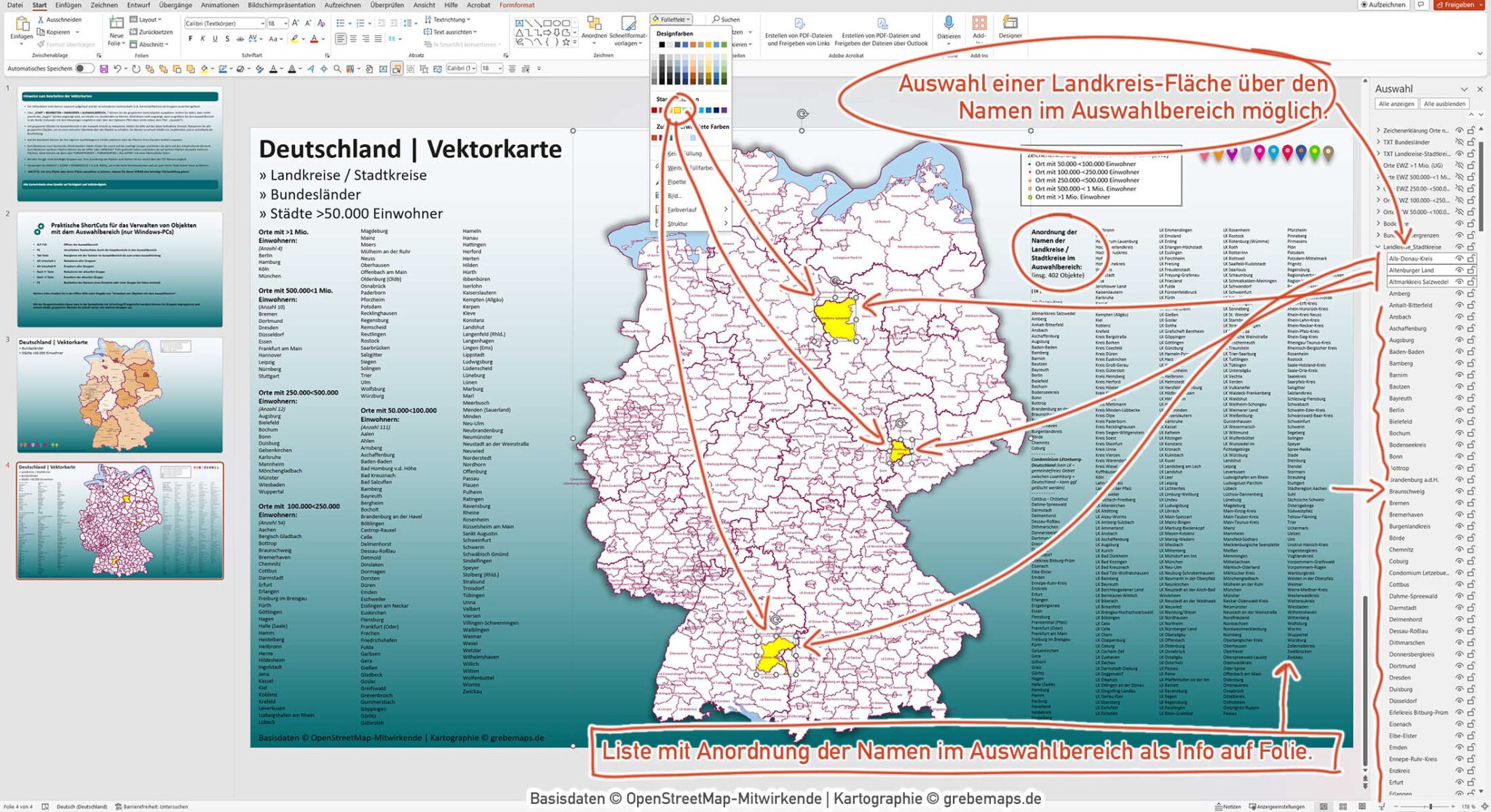 PowerPoint-Karte Deutschland Landkreise Bundesländer Städte>50K ...