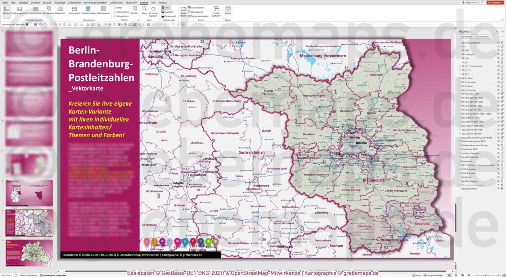 PowerPoint-Karte Berlin-Brandenburg Postleitzahlen PLZ-5 Landkreise ...