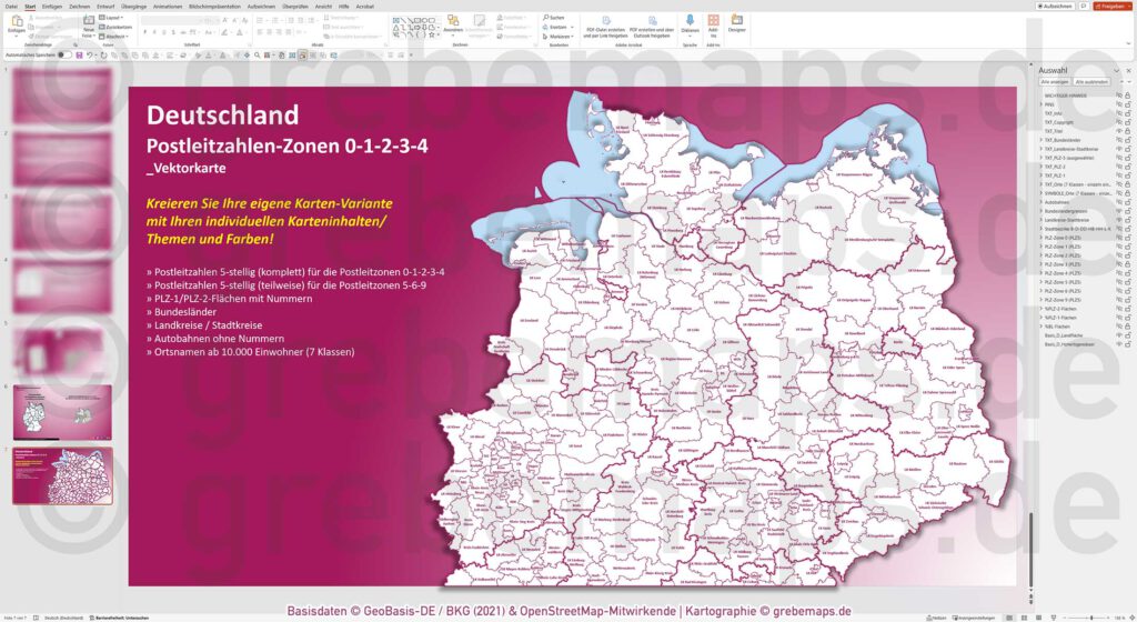 PowerPoint-Karte Deutschland (Nord) Postleitzahlen PLZ 5-stellig zu den Postleitzonen 0-1-2-3-4 ...