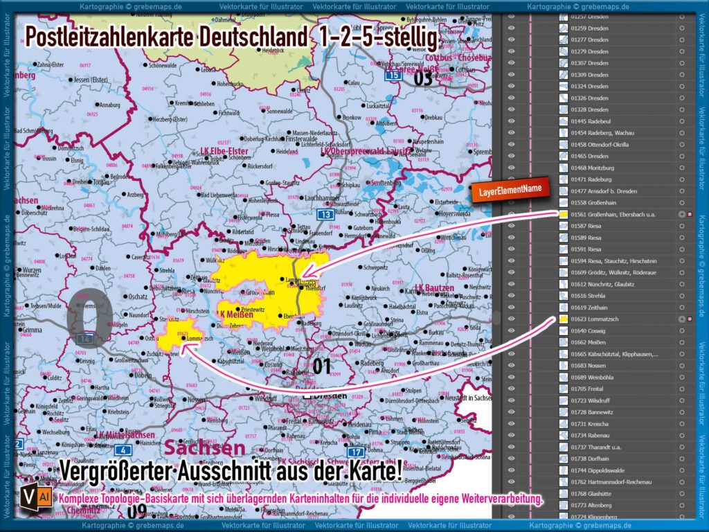Deutschland Postleitzahlenkarte PLZ-1-2-5 (1-/2-/5-stellig) mit ...