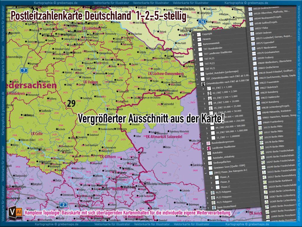Deutschland Postleitzahlenkarte PLZ-1-2-5 (1-/2-/5-stellig) mit ...