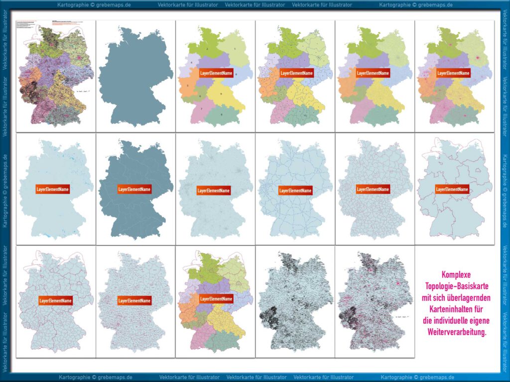 Deutschland Postleitzahlenkarte PLZ-1-2-5 (1-/2-/5-stellig) mit ...