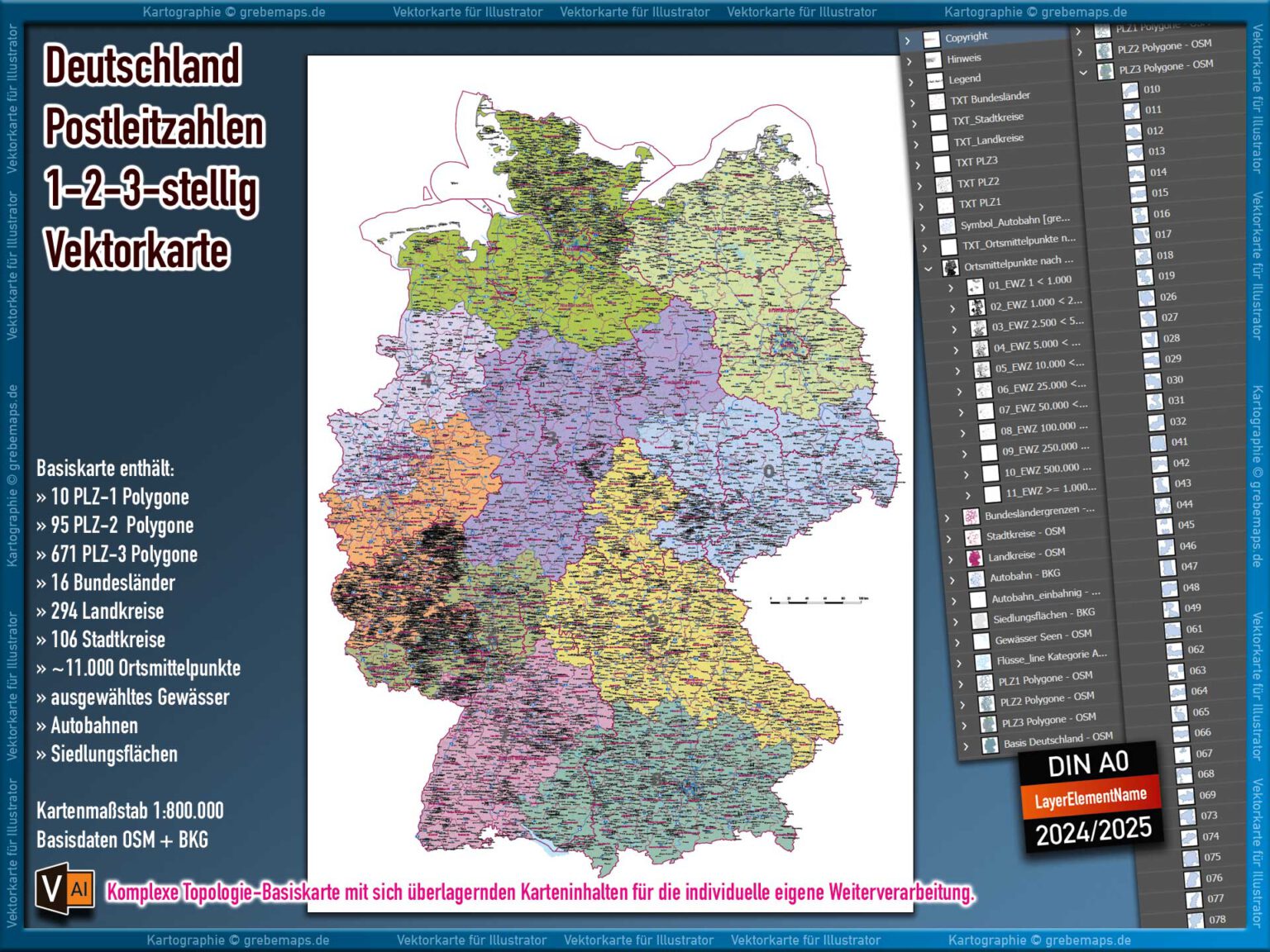 Deutschland Postleitzahlenkarte PLZ-1-2-3 (1-/2-/3-stellig) mit ...