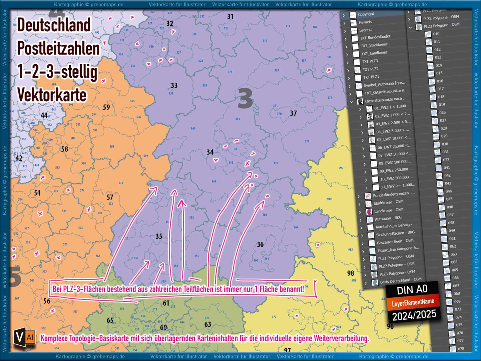 Deutschland Postleitzahlenkarte PLZ-1-2-3 (1-/2-/3-stellig) mit ...